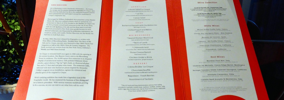 HAL Le Cirque menu (2), Holland America, Maasdam | Notable Travels