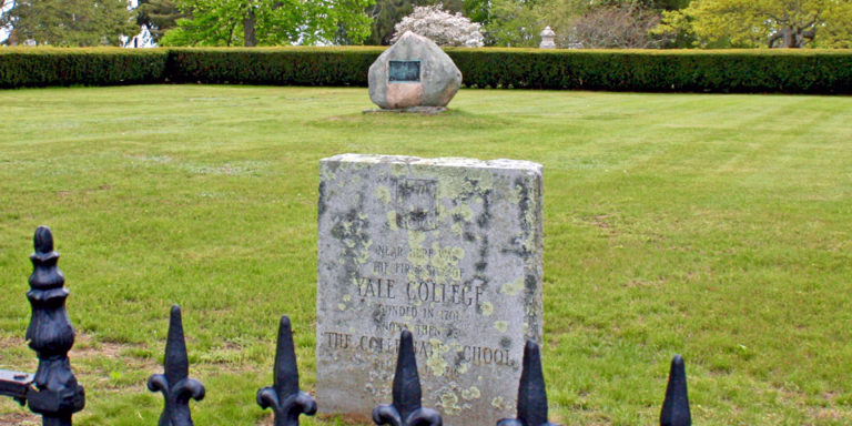 a stone marks the original site of Yale University, Old Saybrook ...